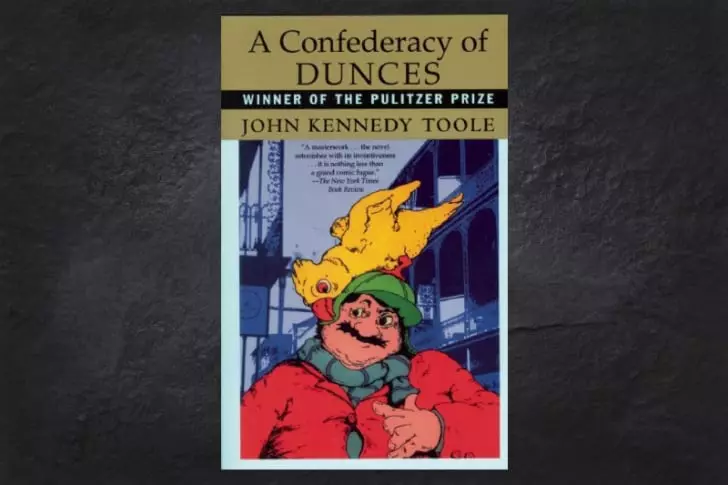 Immaġni tal-qoxra ta' A Confederacy of Dunces fuq sfond iswed.