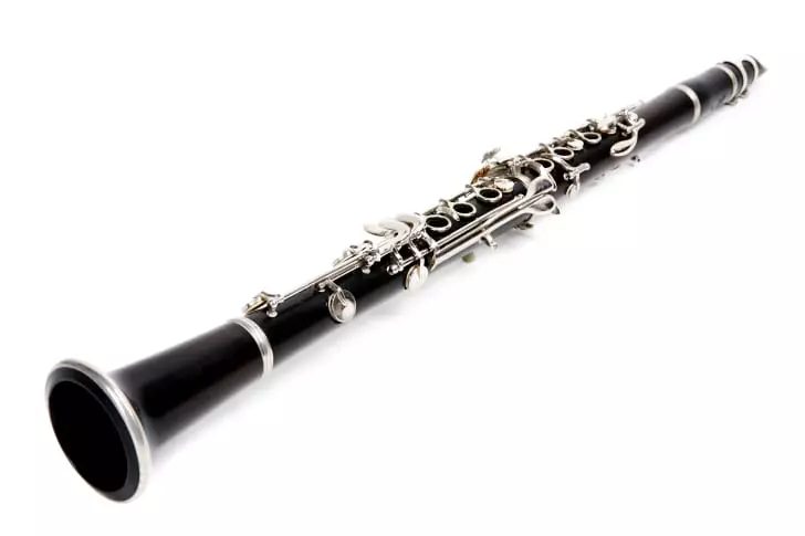 Unha imaxe dun clarinete sobre un fondo branco.