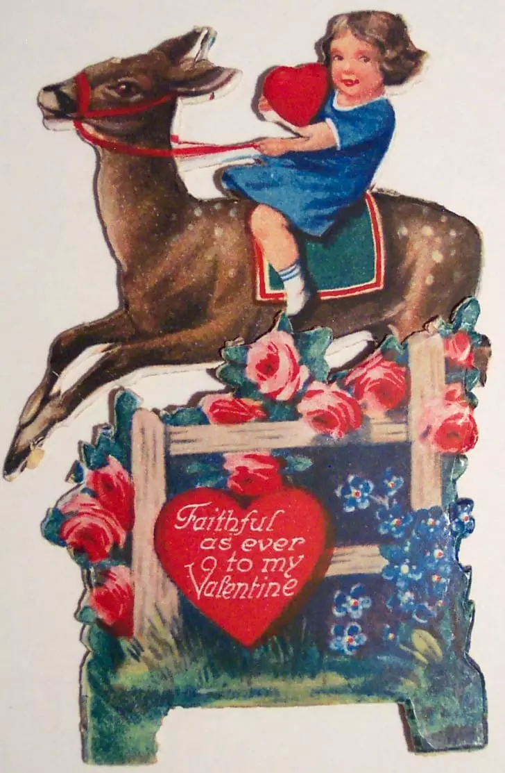 saint valentin vintage d'une fille chevauchant un cerf