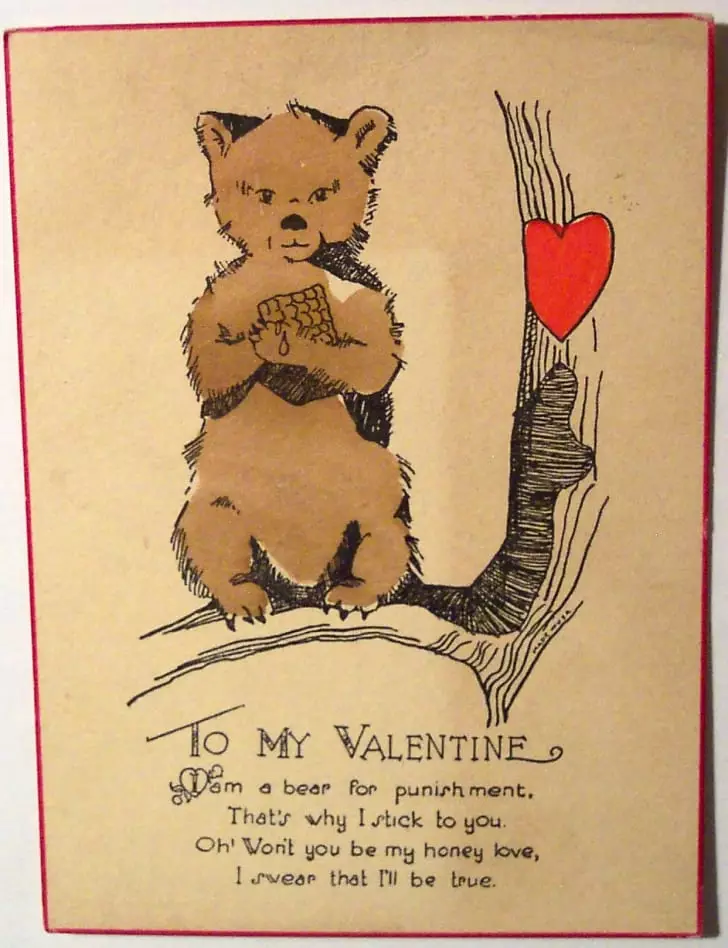 saint valentin vintage avec un ours illustré